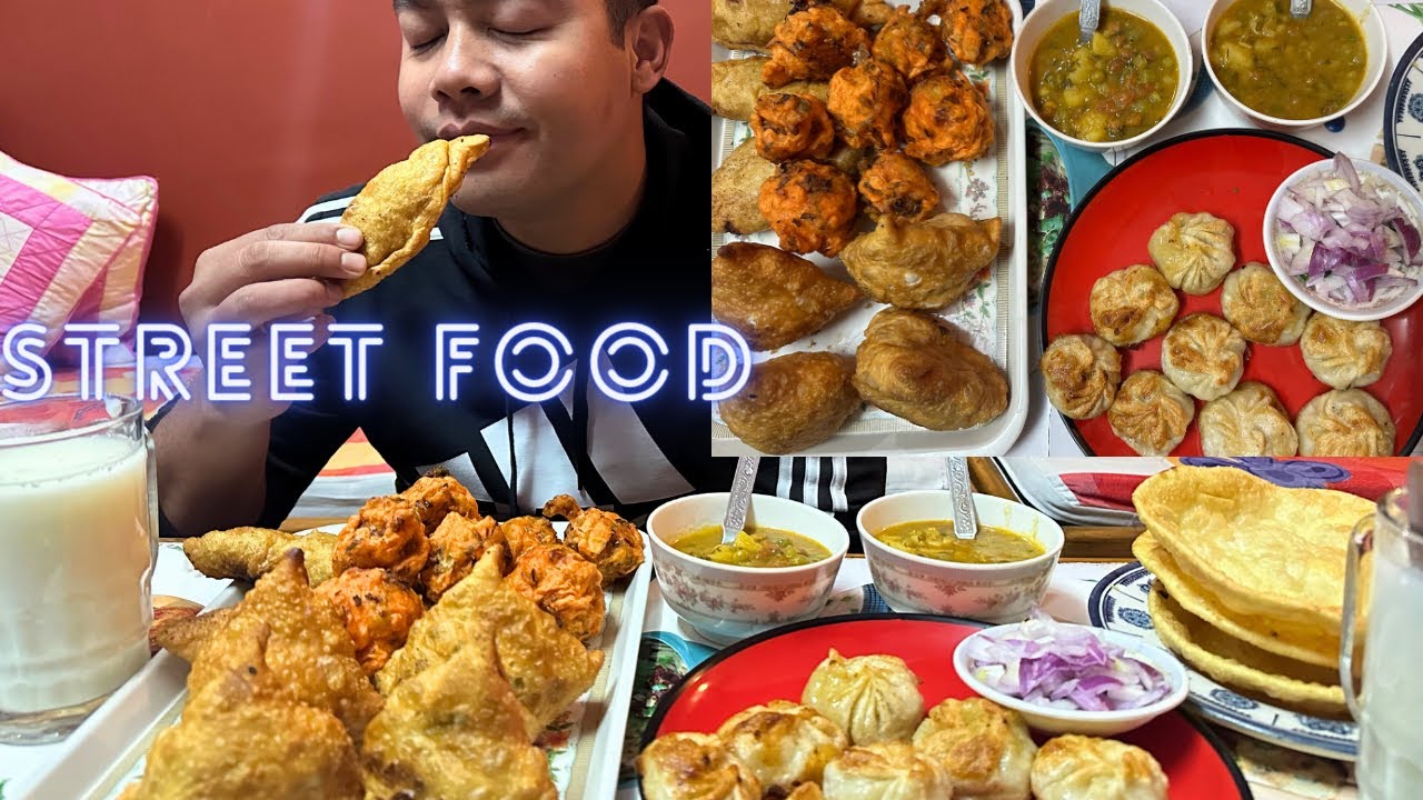 Street Food Eating Asmr|| Samosa,Fry Momos,Puri Tarkari,Pakauda,Chic ...