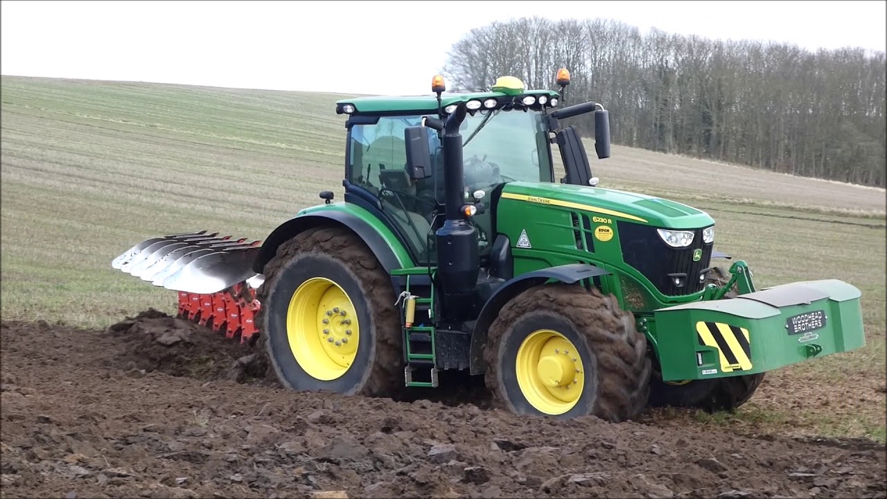 John Deere 6230R Tractor Plough Busy Working - YouTube