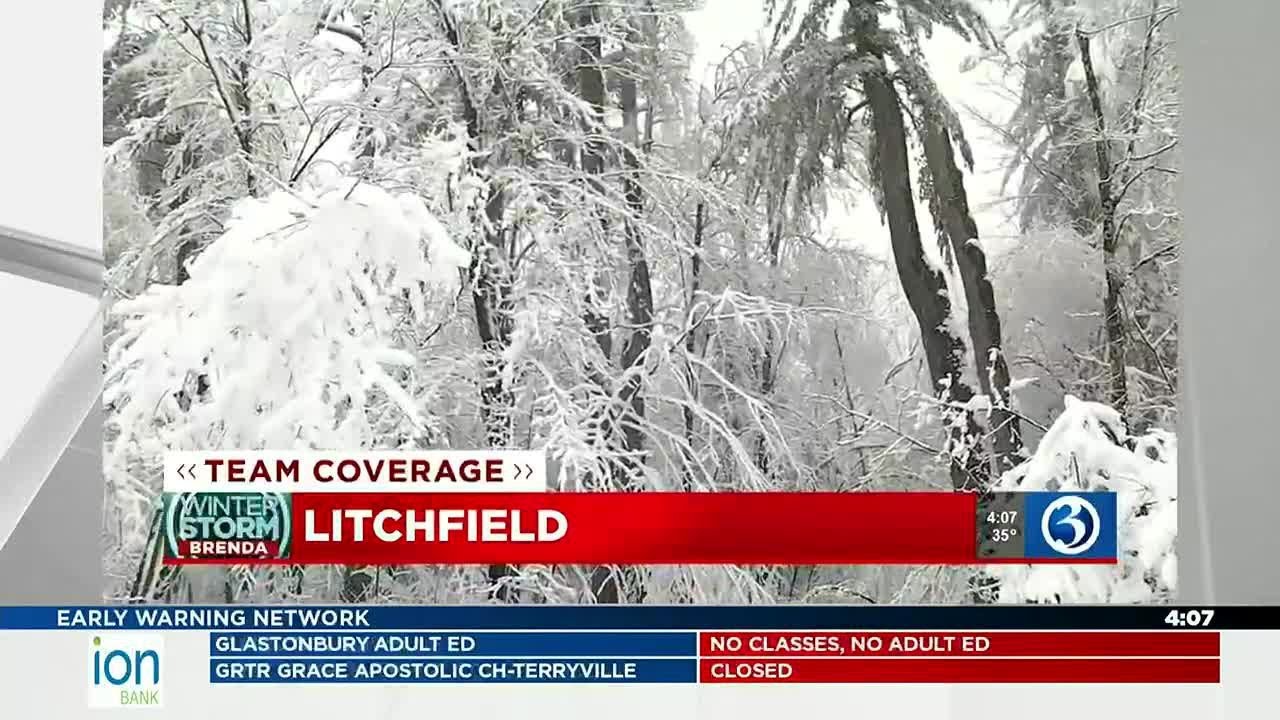 Heavy snow covers trees in Litchfield County - YouTube