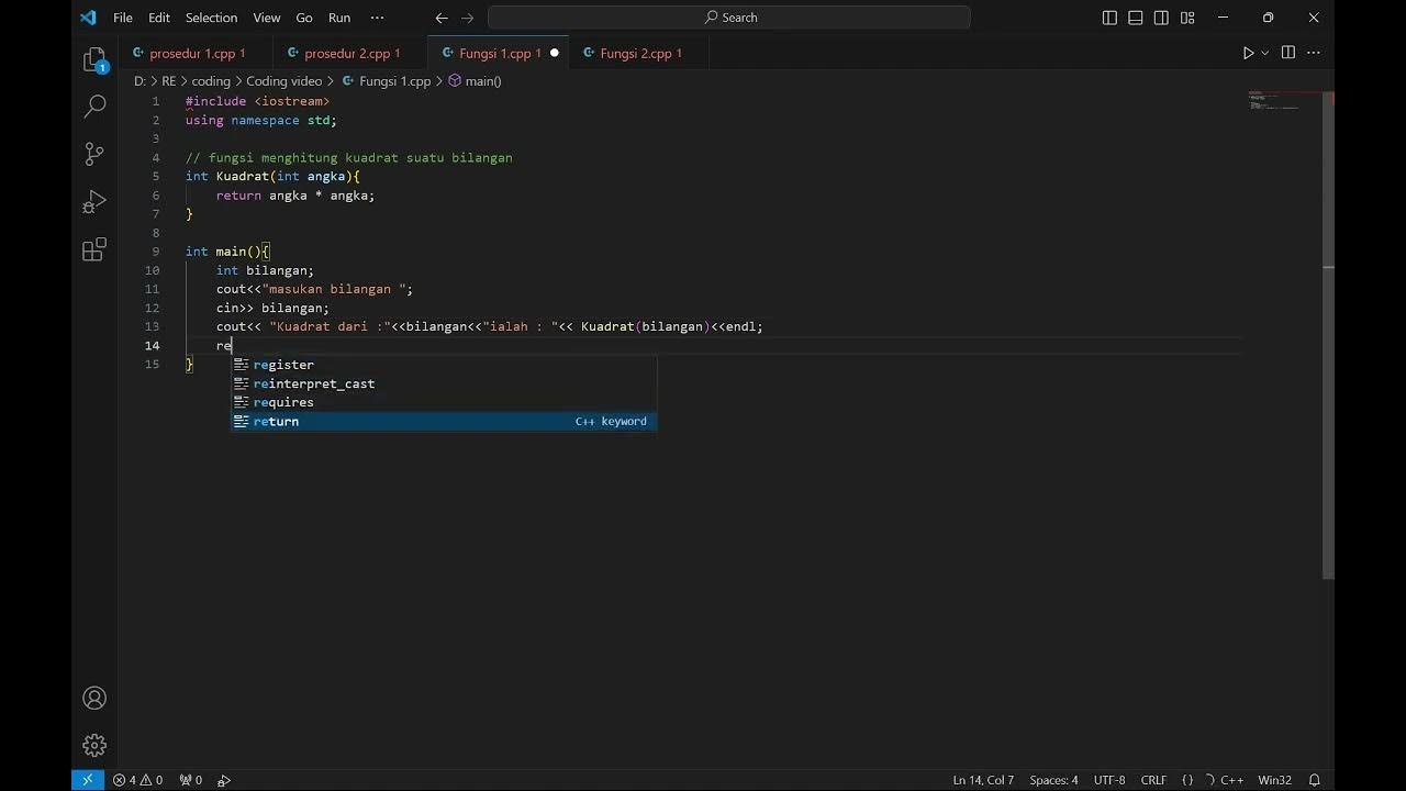 Coding sederhana (2 prosedur, 2 fungsi.) - YouTube