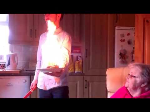 Birthday cake on fire - YouTube
