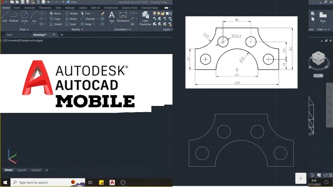 Tutorial AutoCad Android Mobile - Gambar Teknik 2D 2 - YouTube