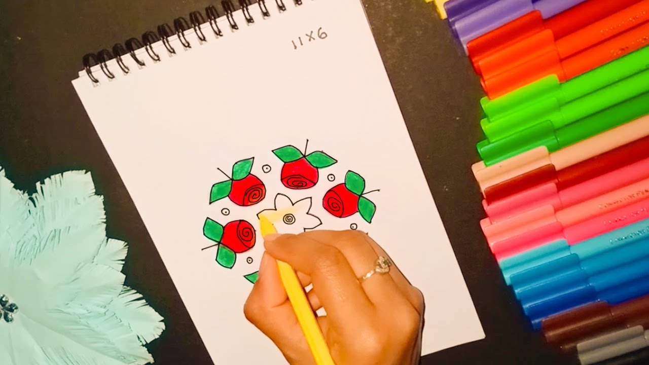 11x6 dots Rose design Rangoli 🌹🌹| Rose dots Rangoli | Rose Flower ...
