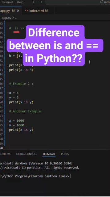 Difference between is and == in Python #shorts #short #shortsfeed #shortvideo #infysky #coding ...