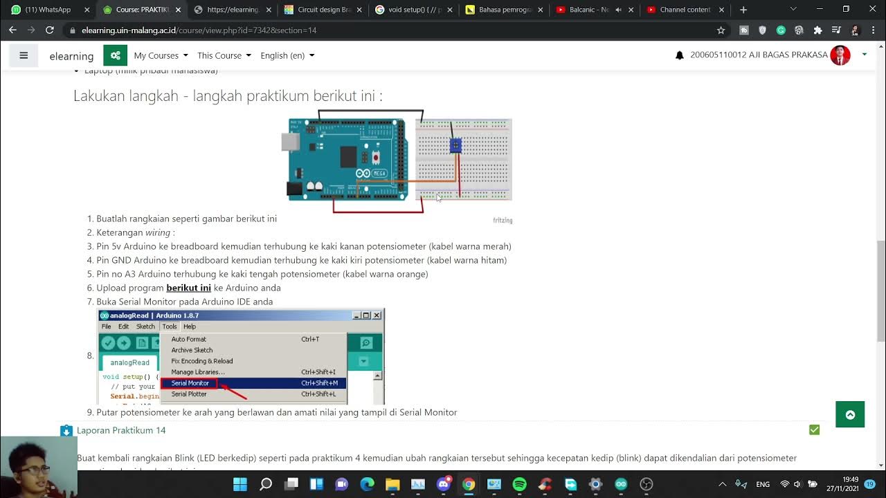 Membahas Materi dan tugas membaca input analog pada Arduino menggunakan Potensio - YouTube