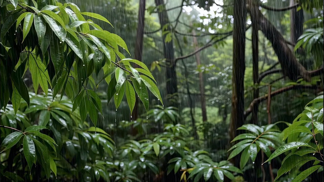 Soft Rain Falling on Forest Leaves Creates a Calm, Natural Soundscape ...