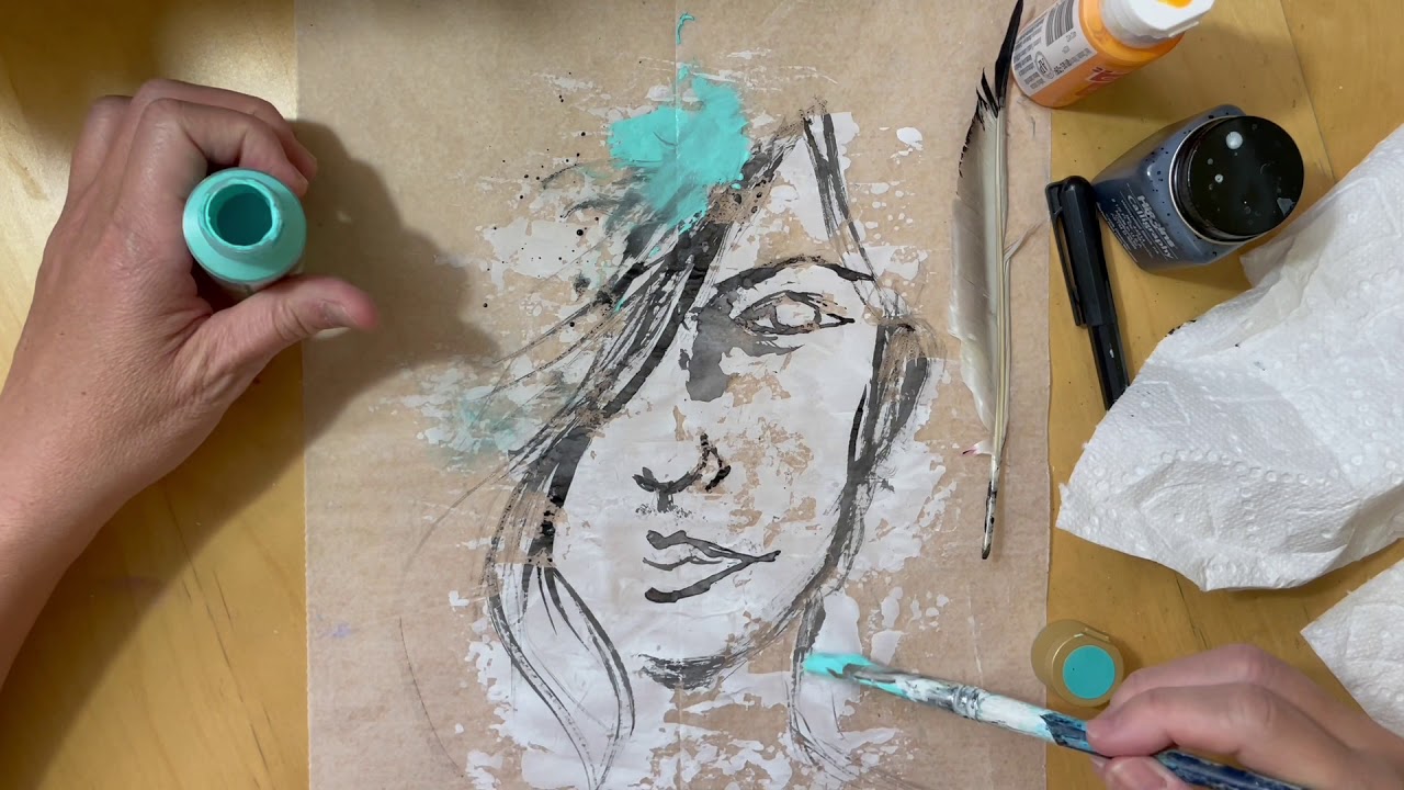 Painting a face with a feather and ink - YouTube