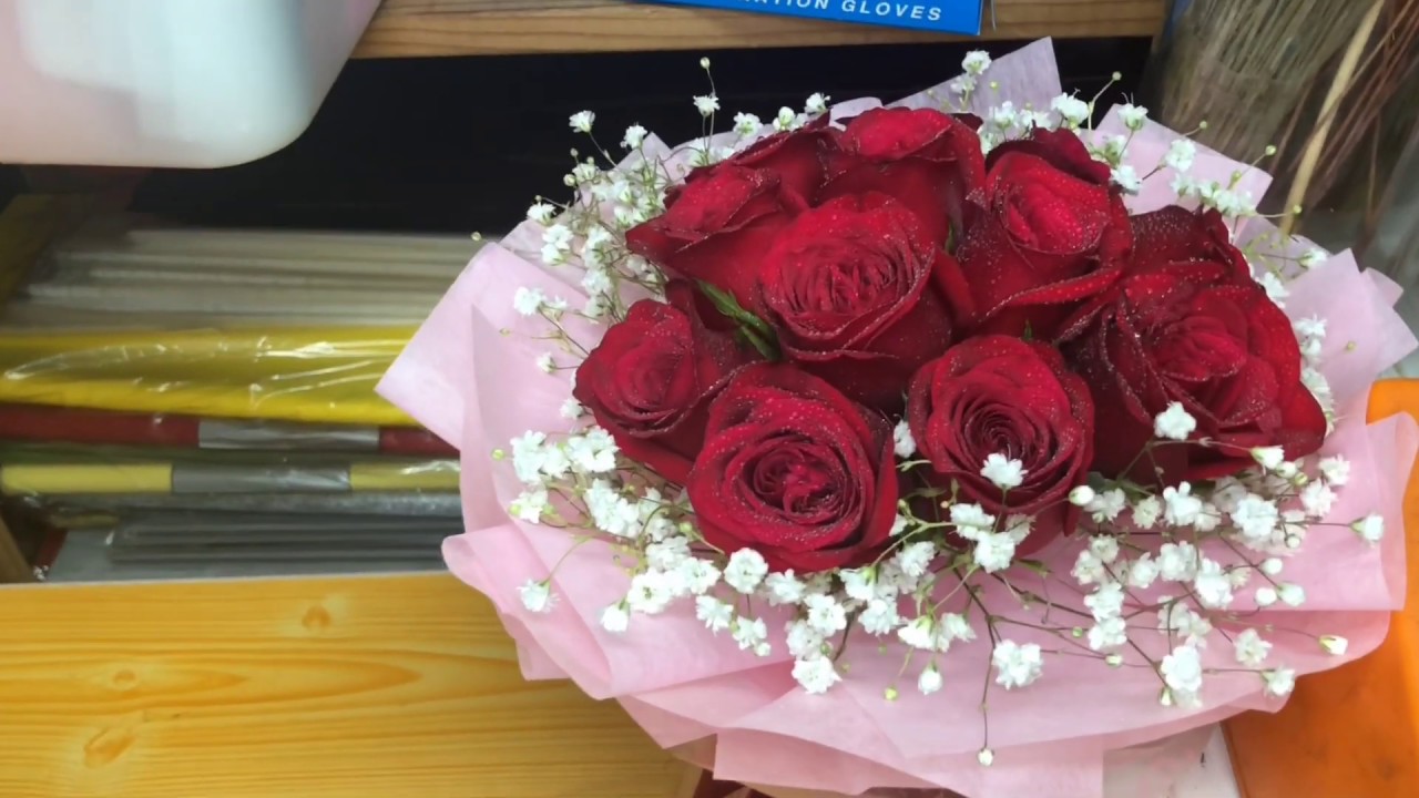 How to wrap a red roses round flower bouquet | wrapping technique ...
