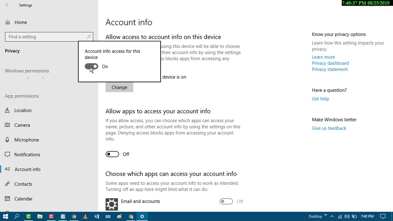 How to Allow or deny Apps permission to access Account info, Name and ...
