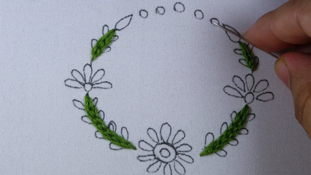 Hand embroidery tutorial, flower circle design embroidery for cushion ...