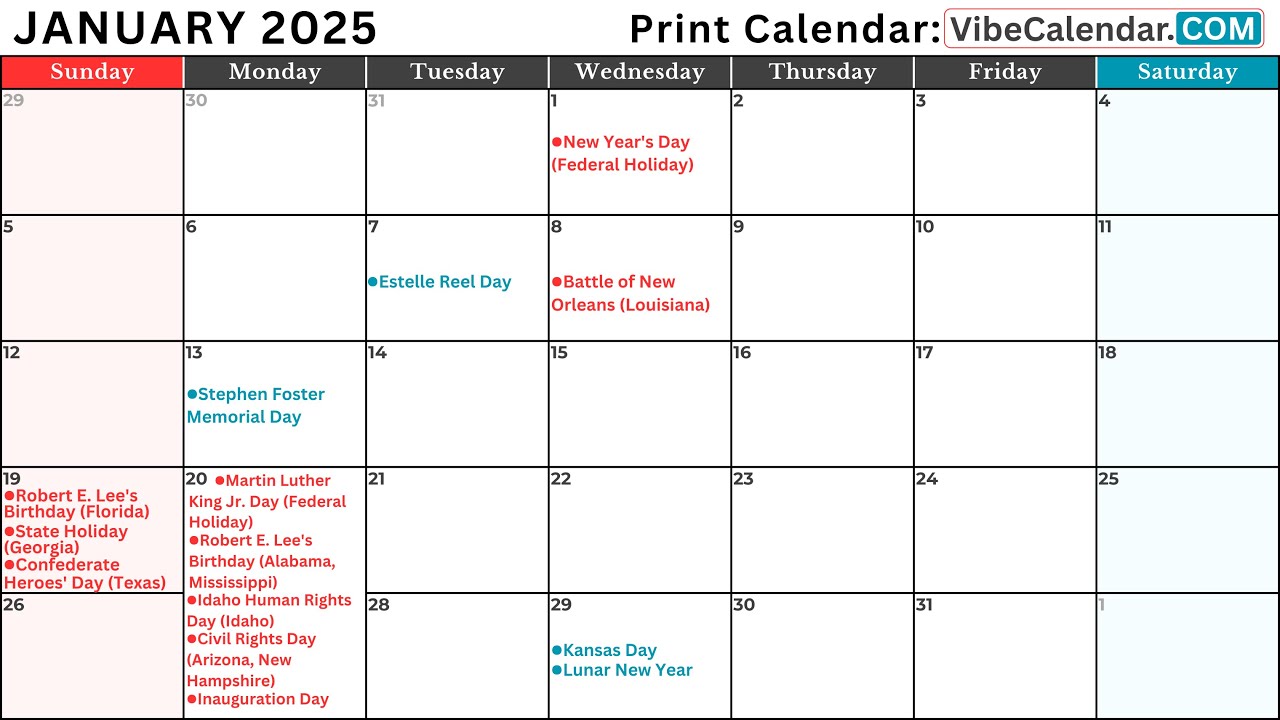 January 2025 Calendar with Holidays and Observances (All) #calendar # ...