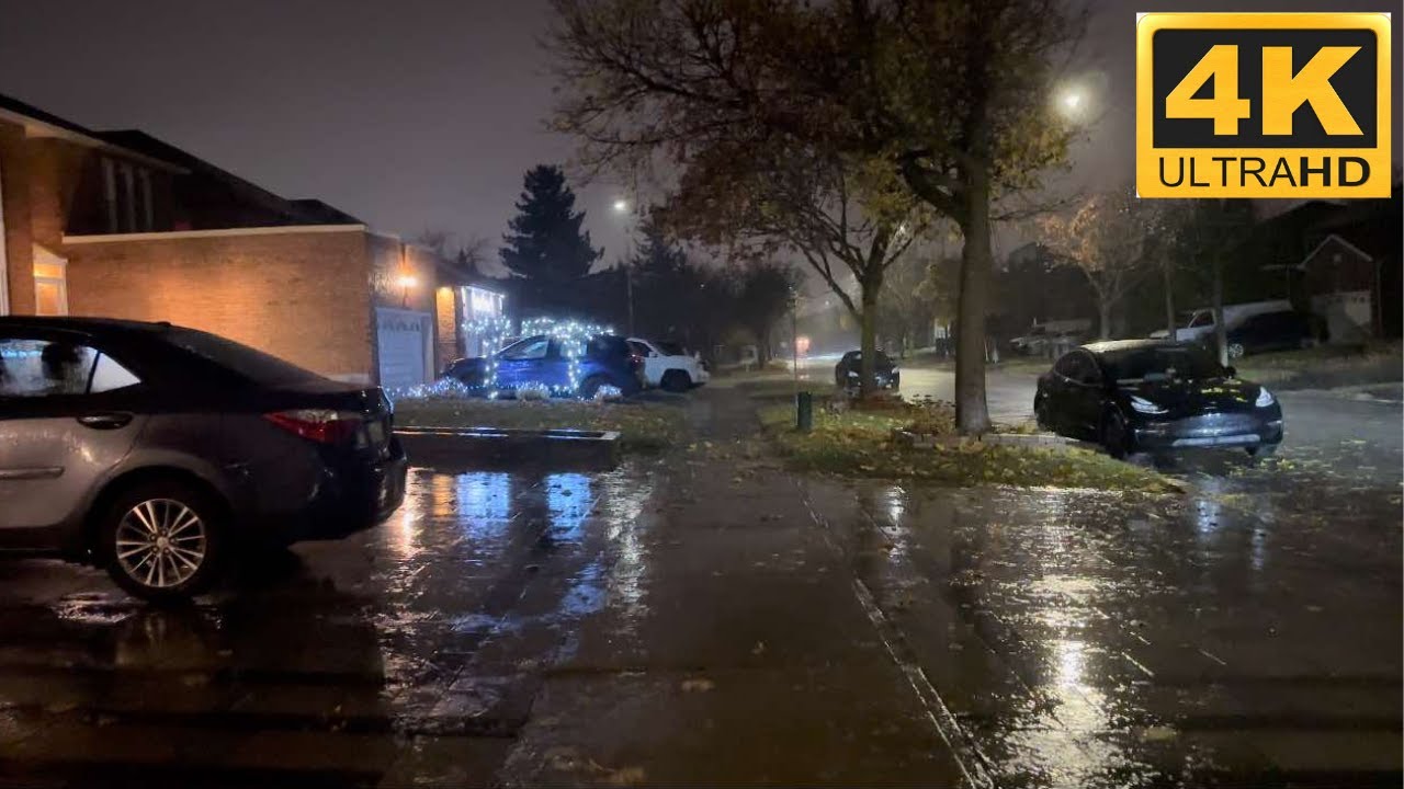 Heavy Rain Night Walk in a Canadian Neighbourhood | Soothing Rain ...