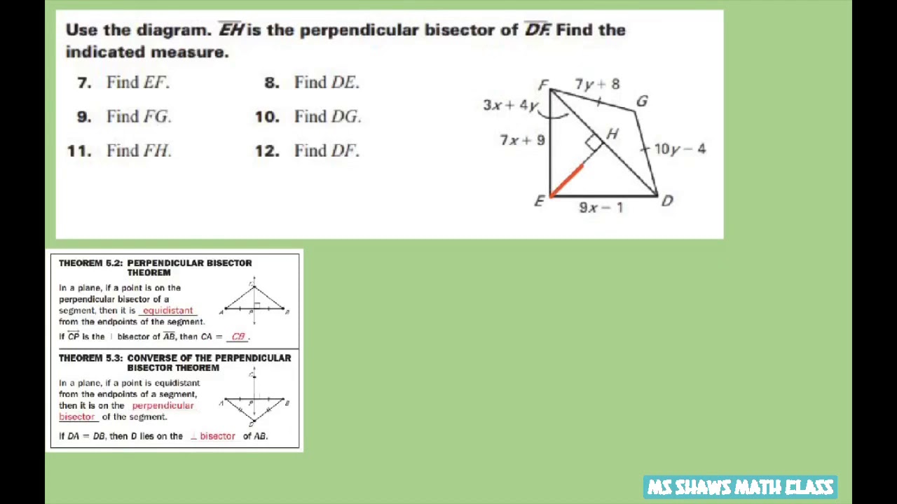 Find the indicated measure given EH is perpendicular bisector of DF ...