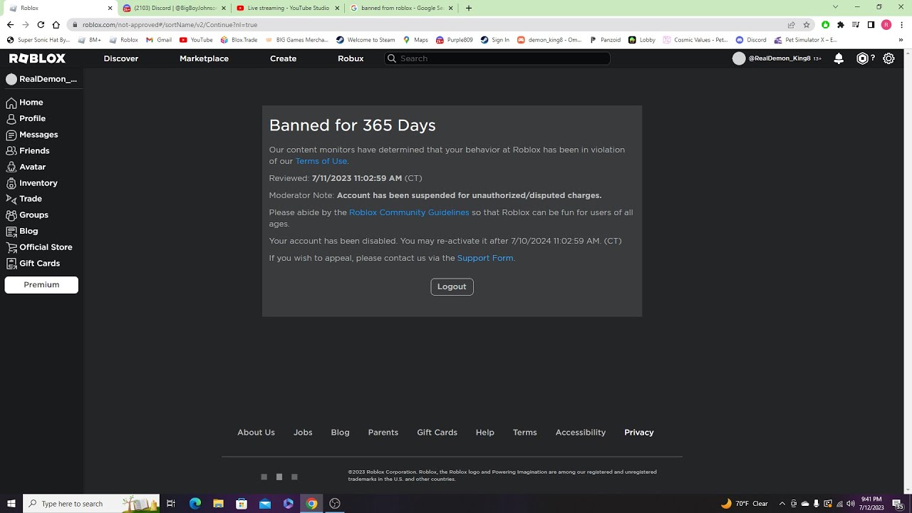 i get Banned for 365 Days on roblox for buy roblux ?? - YouTube