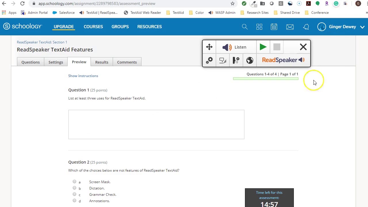 Schoology - Reading Quizzes Using ReadSpeaker TextAid - YouTube
