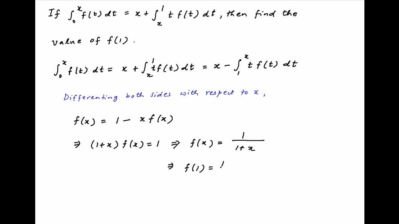 Find the value of f(1) if f(x) satisfies the following integral ...