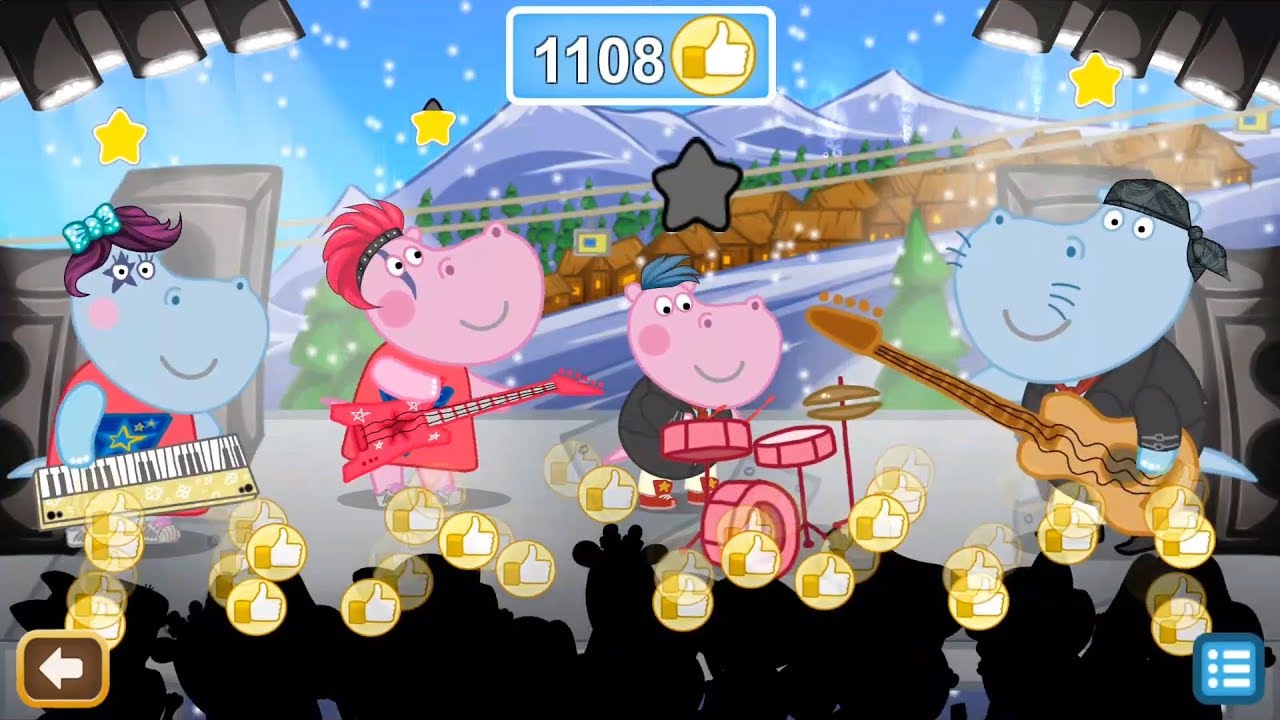 Hippo Rockstar Baby Band | Hippos Sing Snowbells | Cute Little Games ...
