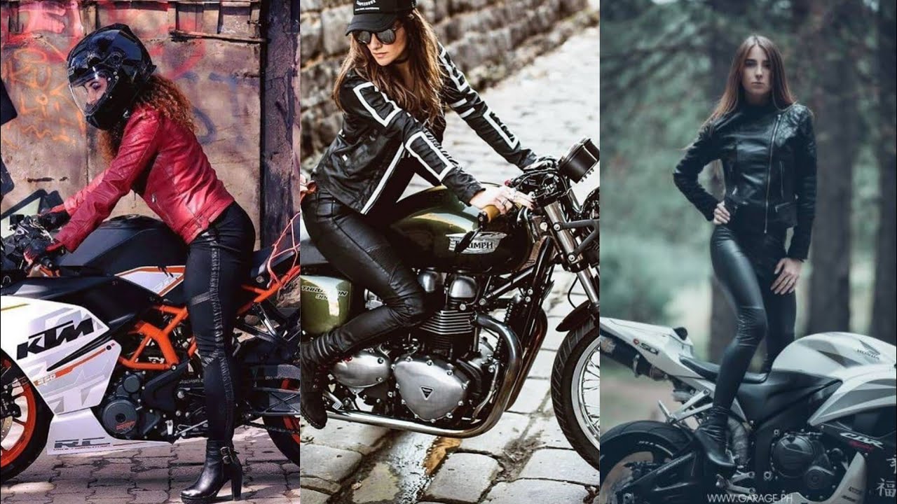 Latest model and very classy bikers babes wearing leather latex biker ...