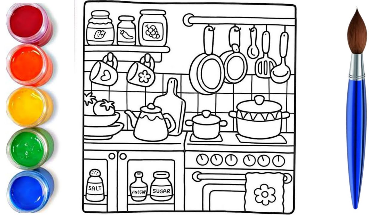 How to draw easy cute kitchen | easy drawing step by step for kids ...