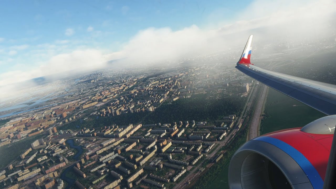 MSFS PMDG 737, takeoff from Pulkovo and climb over St Petersburg ...