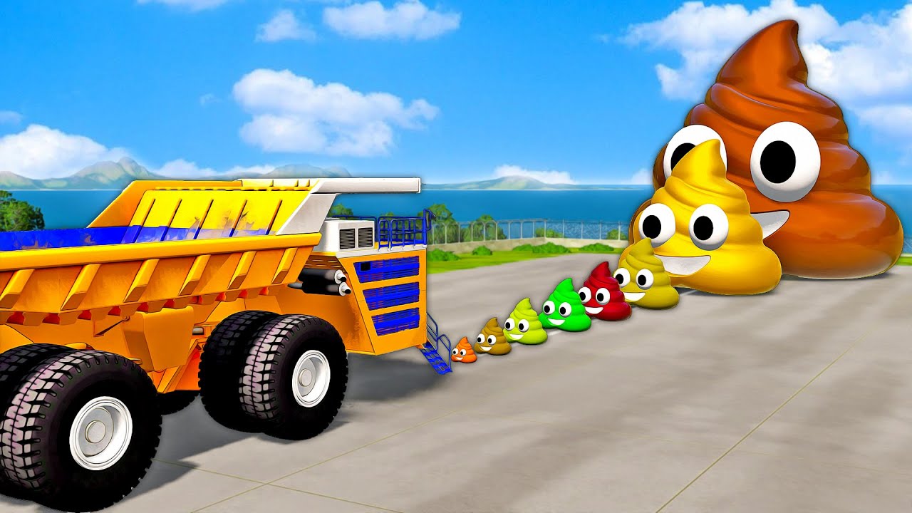 Big & Small Emoji Poop vs Giant Dump Truck in BeamNG. Drive Battle ...