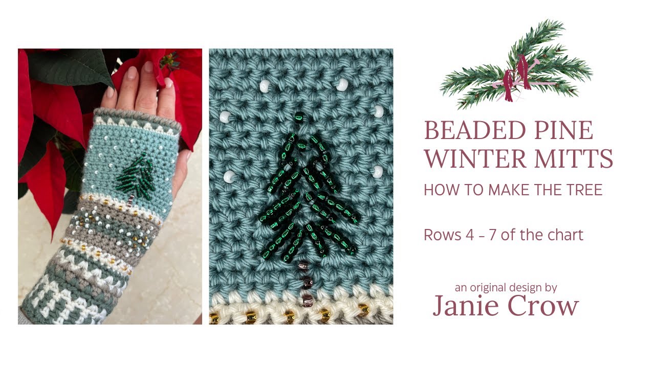 Beaded Pine Winter Mitts: Making the Tree - Rows 4-7 of the chart - YouTube