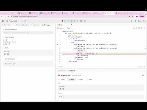Leetcode 735 小行星相撞 debug - YouTube