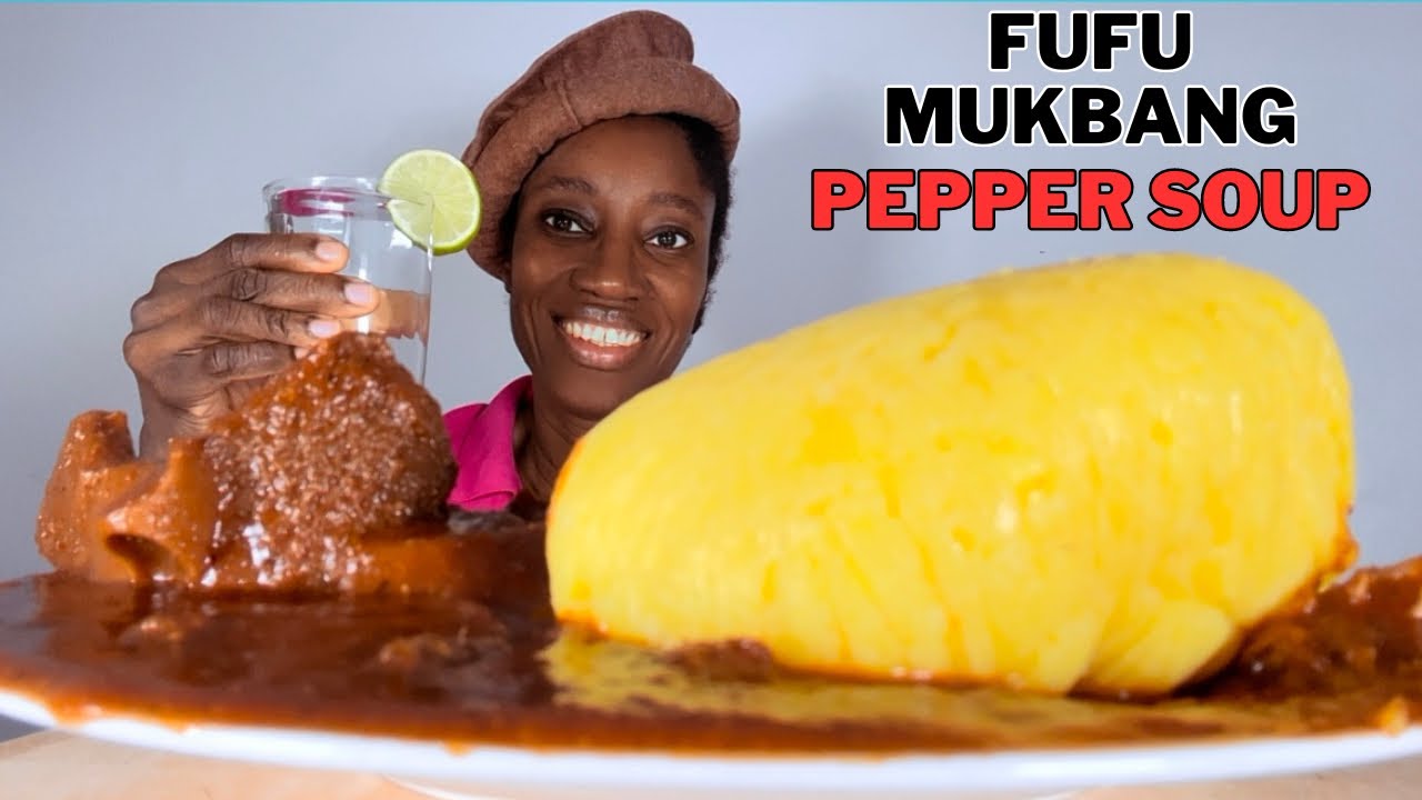 Asmr Fufu & Tomato pepper soup with shaki, cow skin, fish bone ...