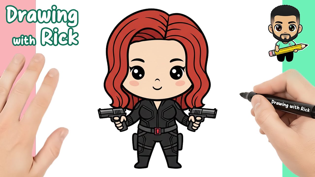 Drawing BLACK WIDOW in Chibi Style 🕷️🖤 | Easy Cute Marvel Avenger ...