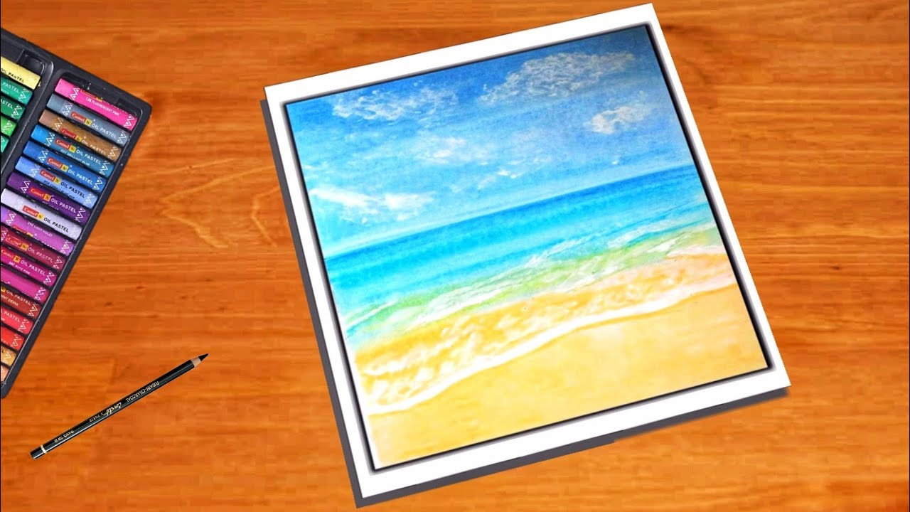 Sea Beach Scenery | Oil Pastel Drawing | Easy Oil Pastel | Painting ...