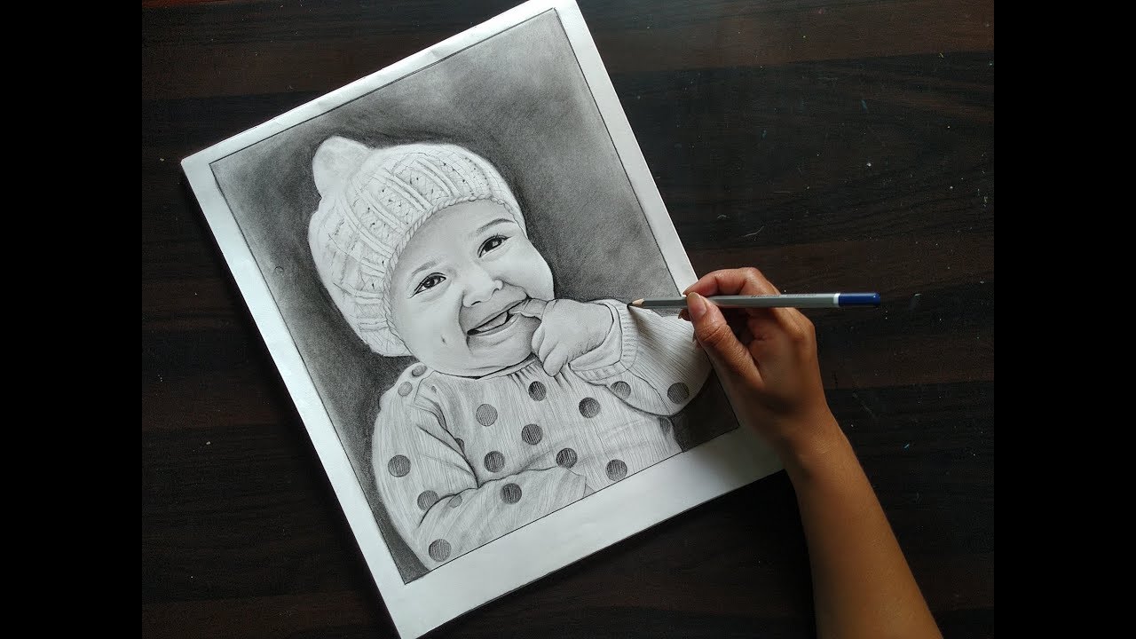 How to draw baby face for beginners -step by step cute baby portrait ...