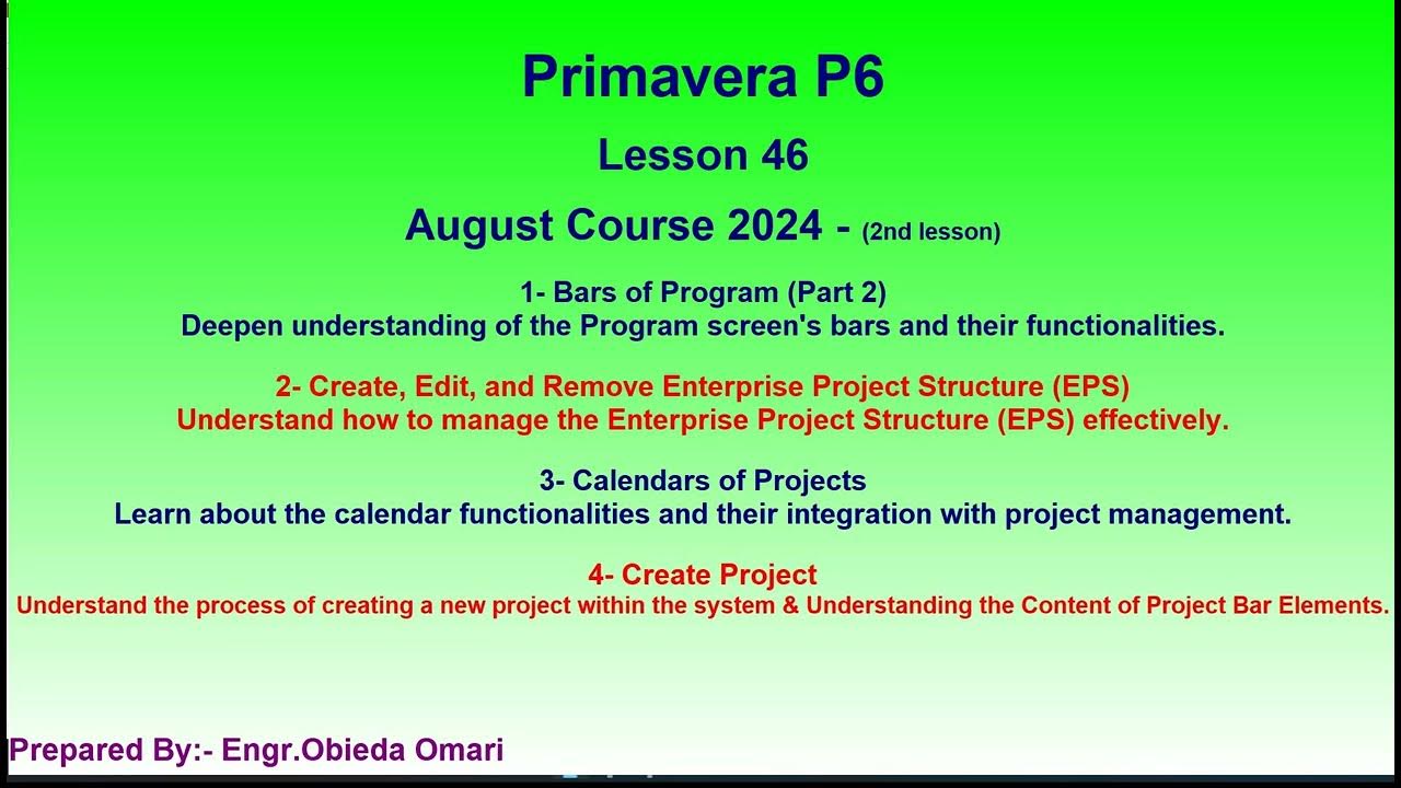 Primavera P6 Lesson 46- Enterprise Project Structure (EPS) - YouTube