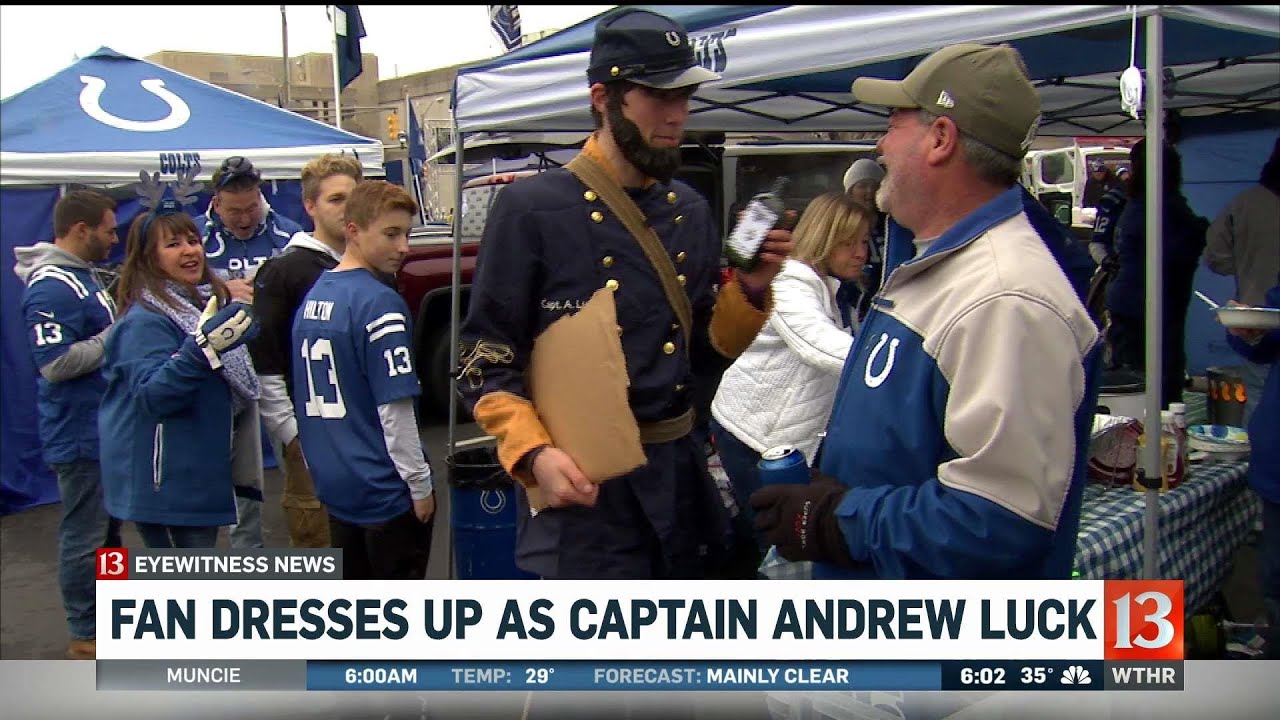 Fan dresses as Captain Andrew Luck - YouTube
