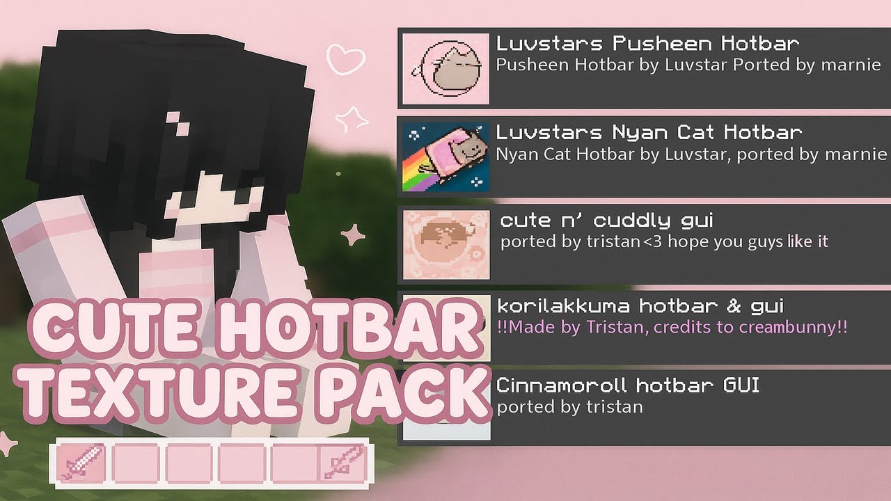 Minecraft BE cute hotbar gui texture packs - YouTube