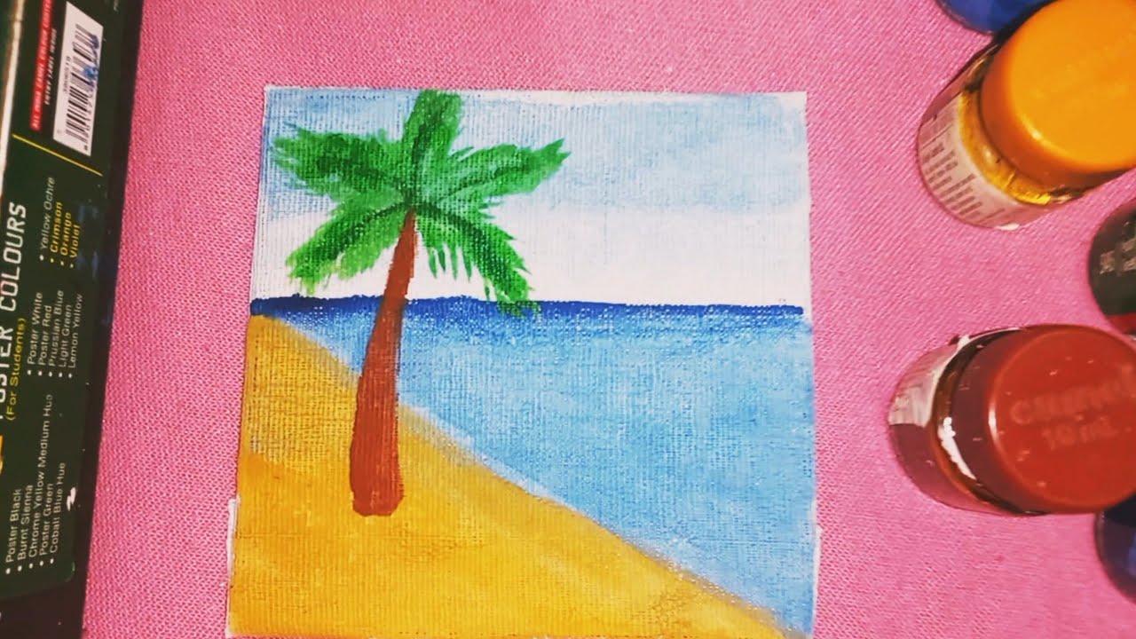 How to draw easy scenery #sea beach painting || sea beach painting ...