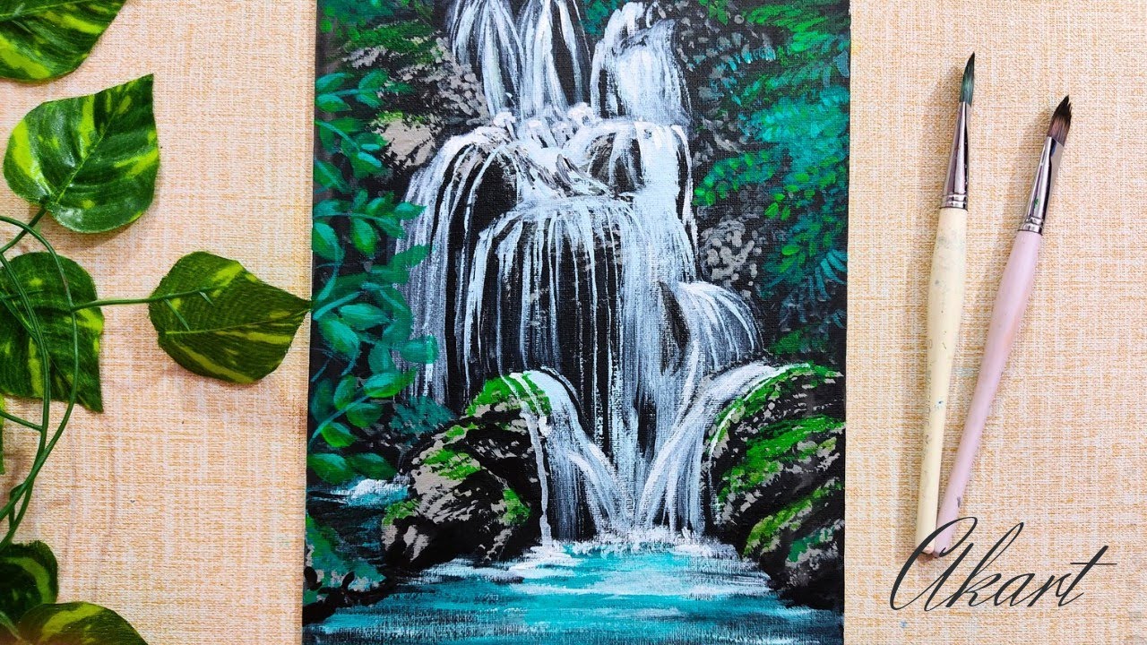How to Paint waterfall Painting/Acrylic Painting for Beginners/Step by ...