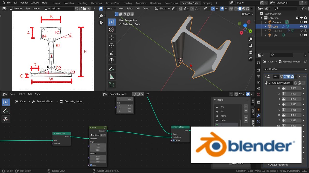 Blender tutorial - parametric rail profile with geometry nodes - YouTube