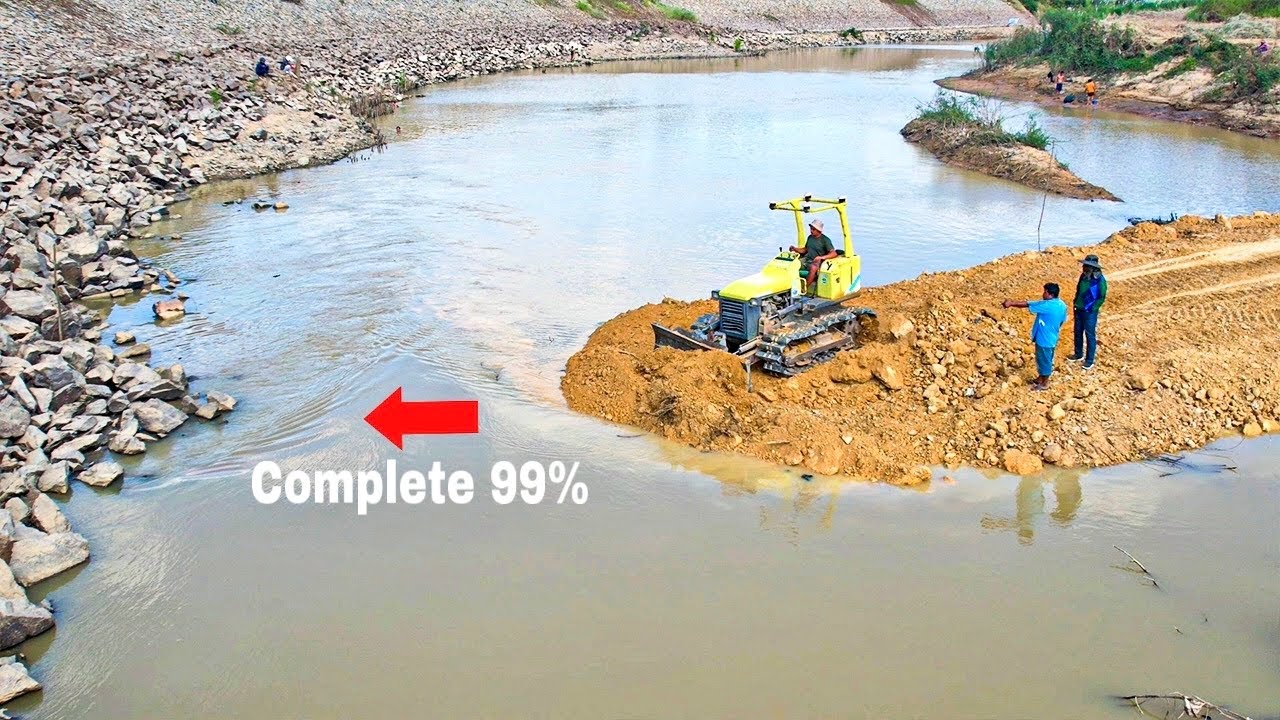 Job Done!! 100% Extreme Bulldozer Pushing Dirt Into Water Cut Off The ...