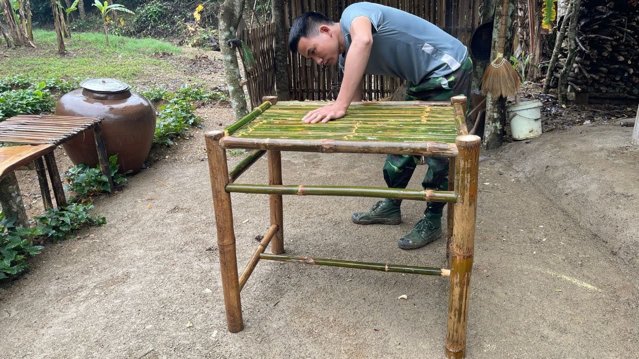 How to make a table out of bamboo, living in the forest | Van An TV ...