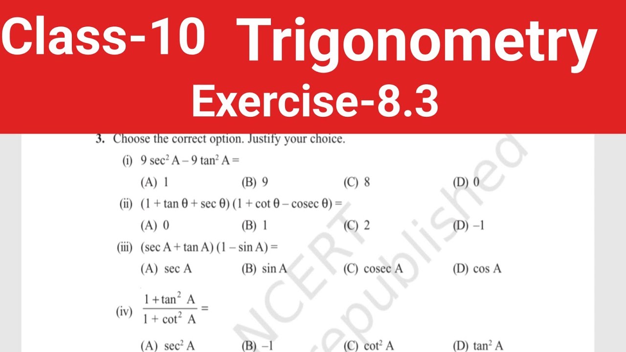 ||Exercise 8.3||Part-2||Trigonometry|| - YouTube