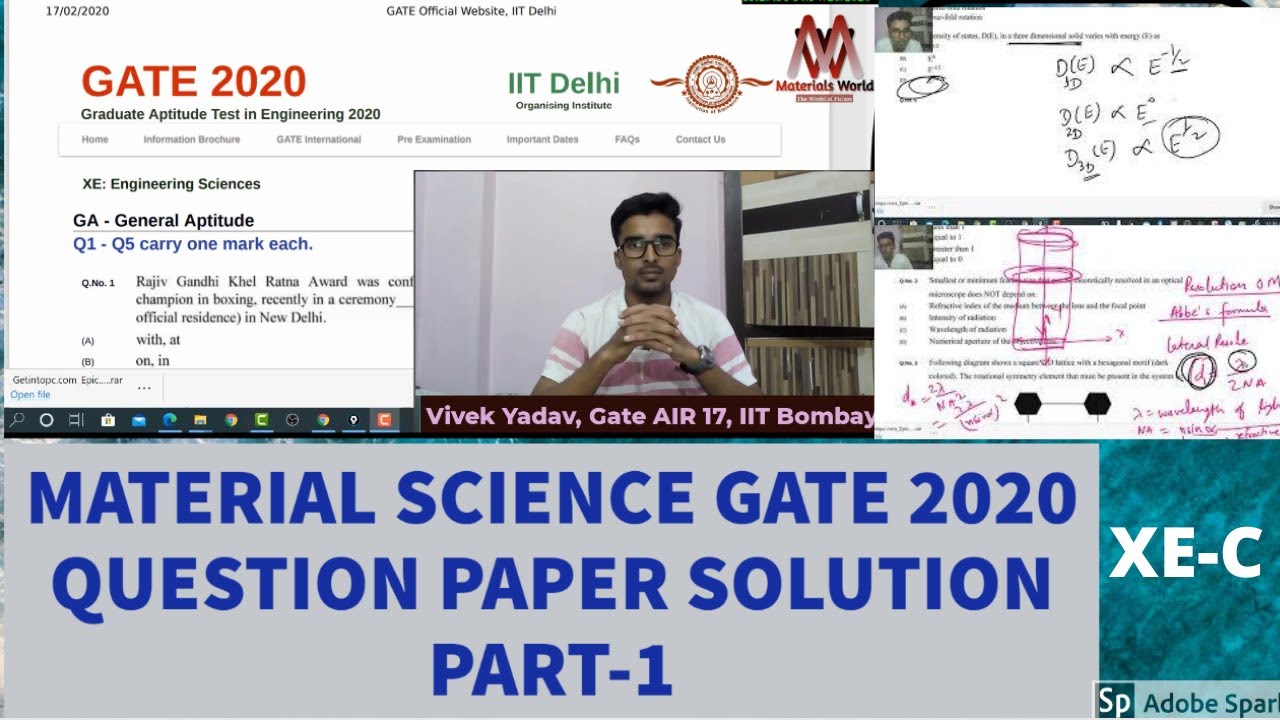 Material Science GATE XE-C Previous Year Question Paper 2020 Solution ...