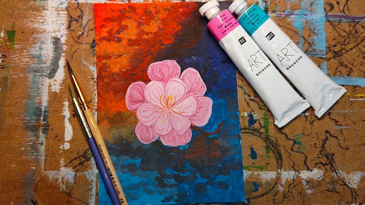 Как нарисовать просто цветок | Рисуем цветок гуашью | Рисовать просто и ...