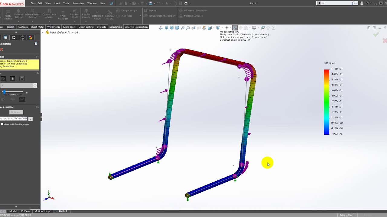SOLIDWORKS SIMULATION WITH FURNITURE ( CHAIR METAL , TUBE PIPE ) - YouTube
