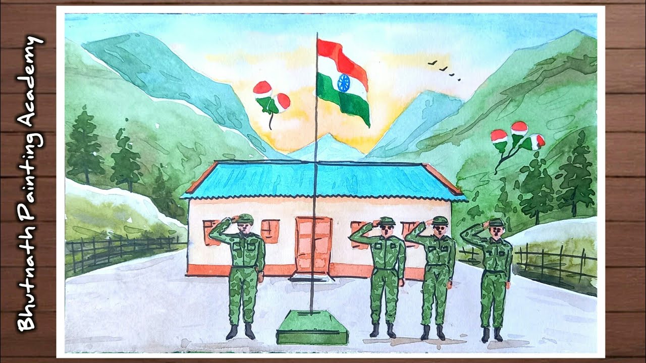 independence day celebration drawing with watercolor||army - YouTube