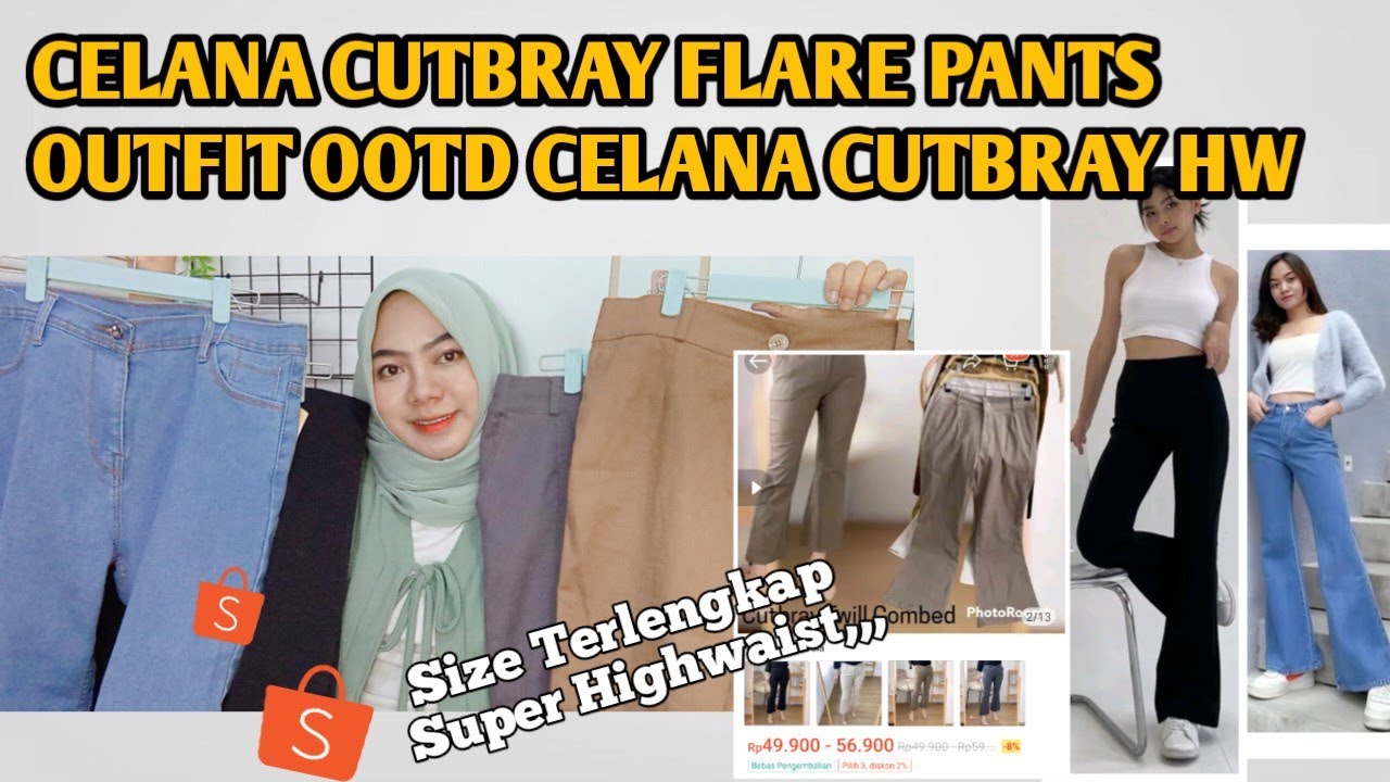 CELANA CUTBRAY FLARE PANTS HIGHWAIST || Size lengkap jumbo size - YouTube