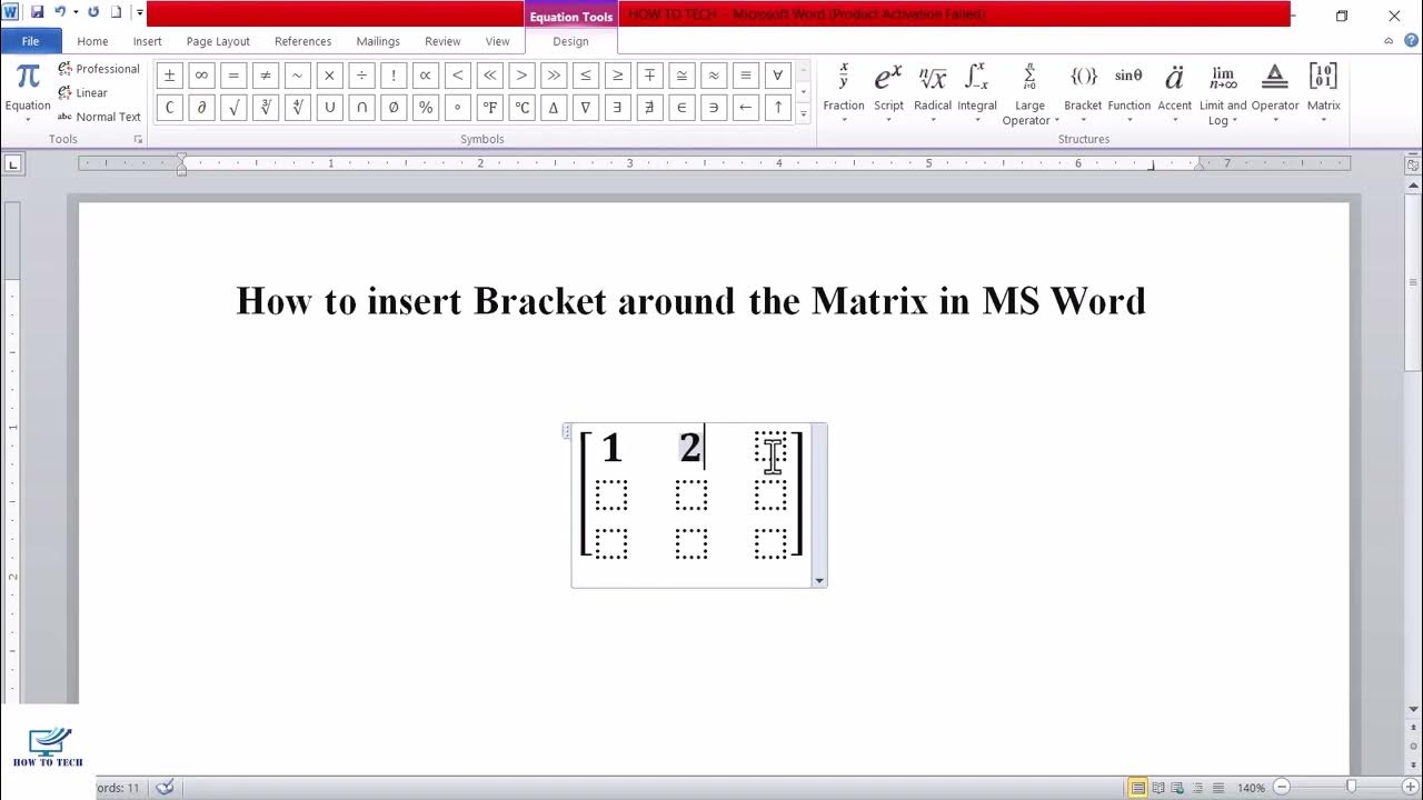 How to insert Bracket around the Matrix in MS Word - YouTube