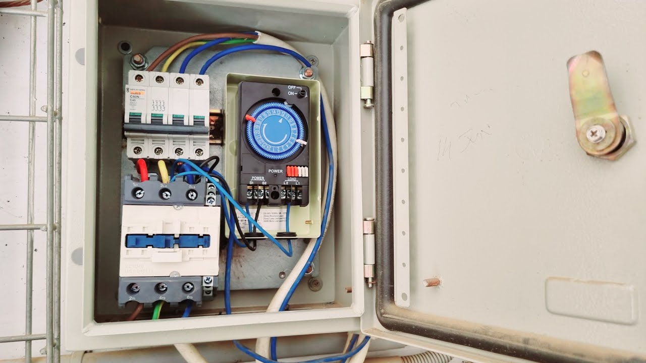 automatic timer with magnetic contactor connection - YouTube