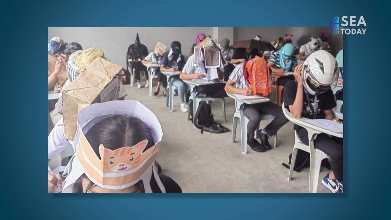 Philippine Students Wear Anti-Cheating Hat During Exams - YouTube
