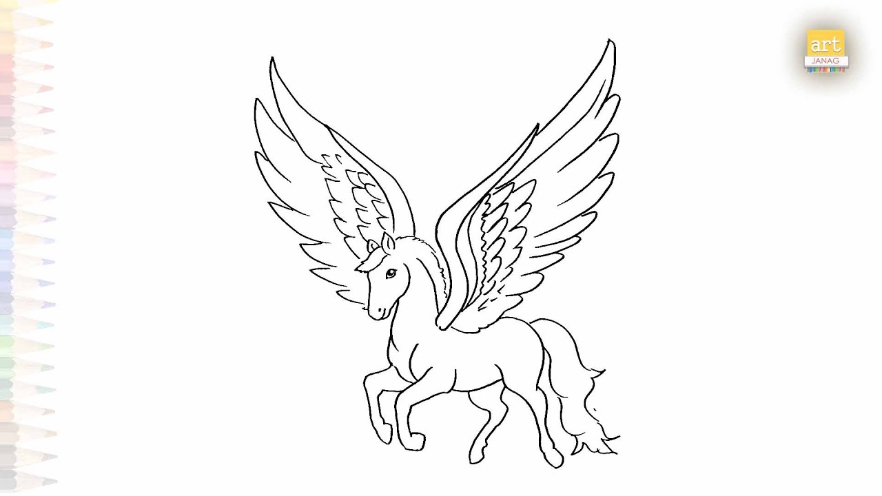 Pegasus drawing easy | Outline sketches | How to draw A Pegasus step by ...