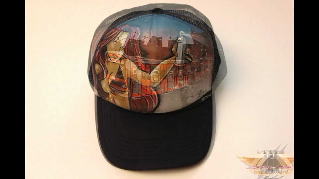 graffiti hats hand painted - YouTube
